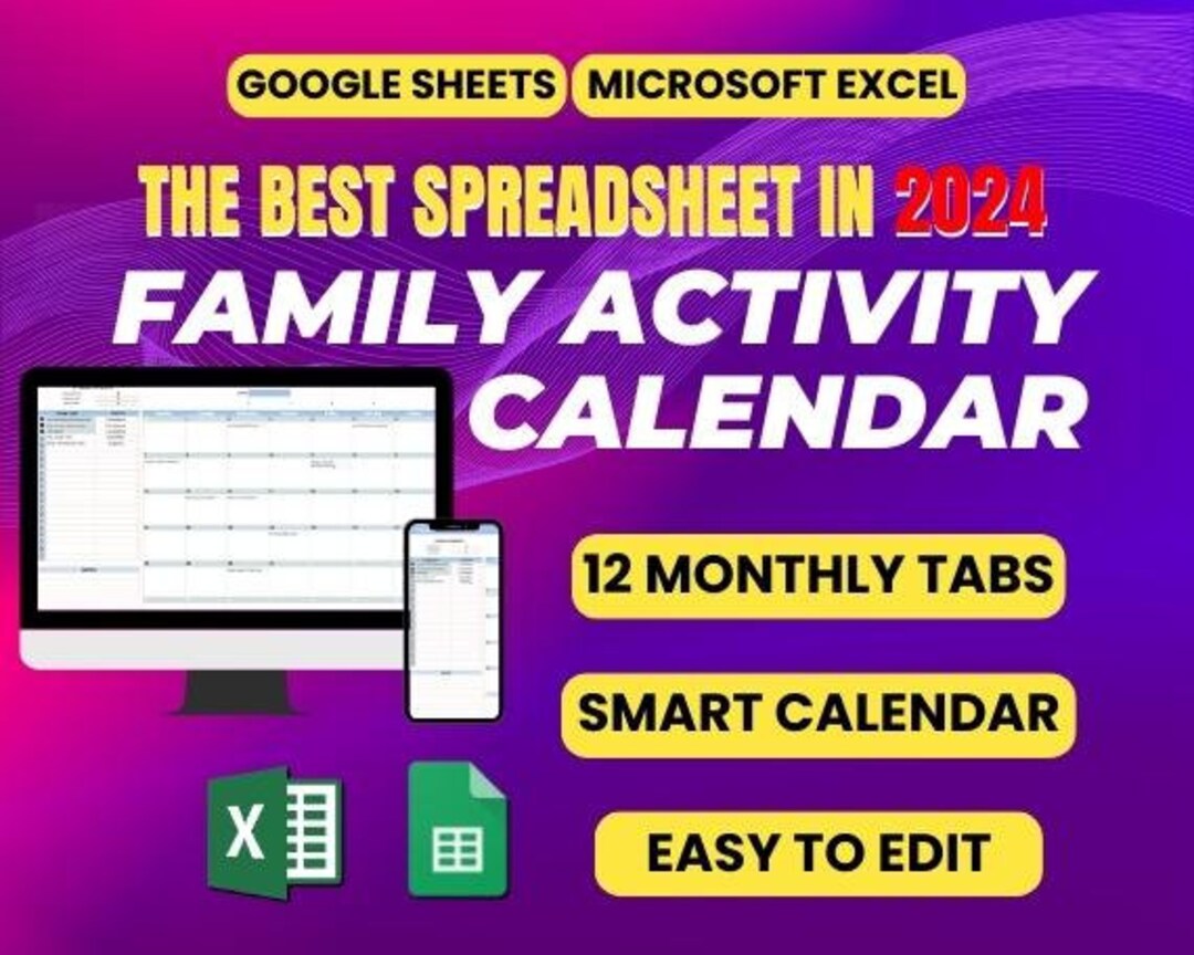 Family Activity Calendar Excel Spreadsheet • Digital Calendar 2025 ...