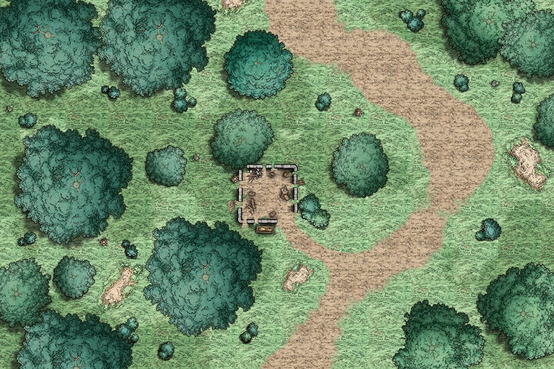 Dungeons and Dragons Forest Road and Ruins Battle Map - Night/day - Dnd ...