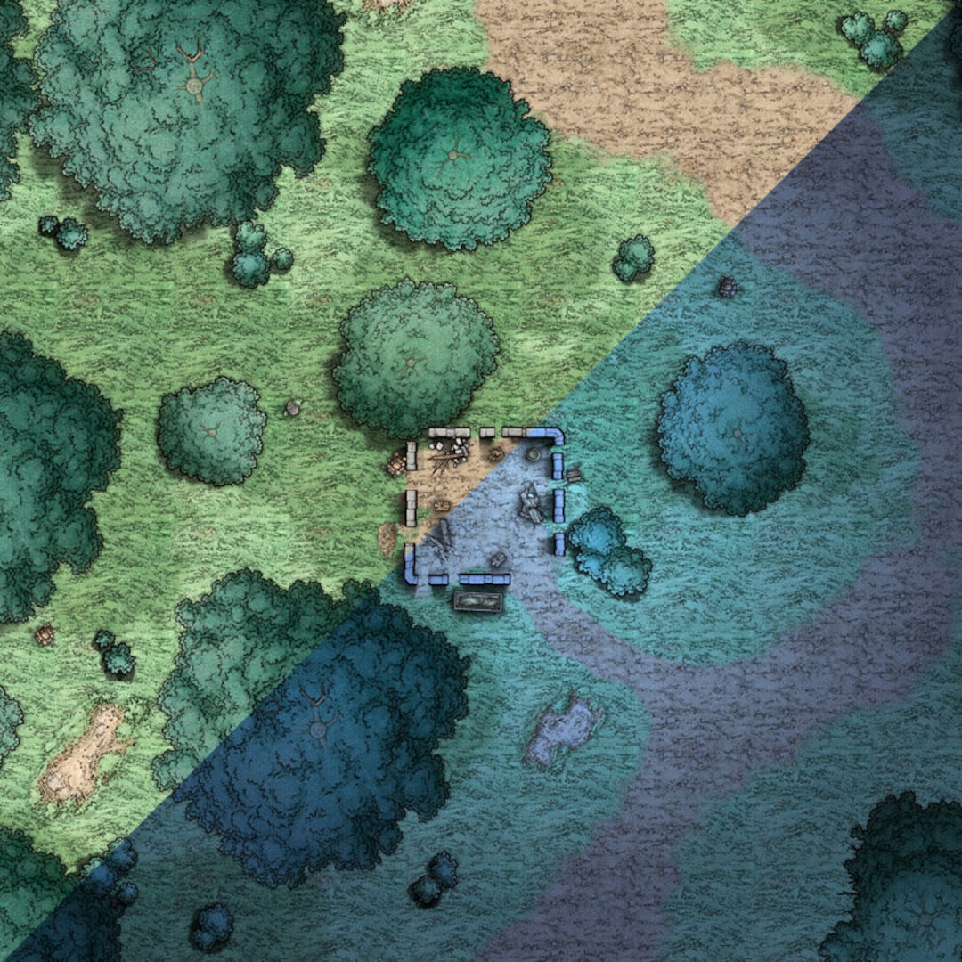 Dungeons and Dragons Forest Road and Ruins Battle Map - Night/day - Dnd ...