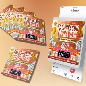 Fall Season Giveaway Flyer, DIY Flyer Template Design, Fall Contest ...