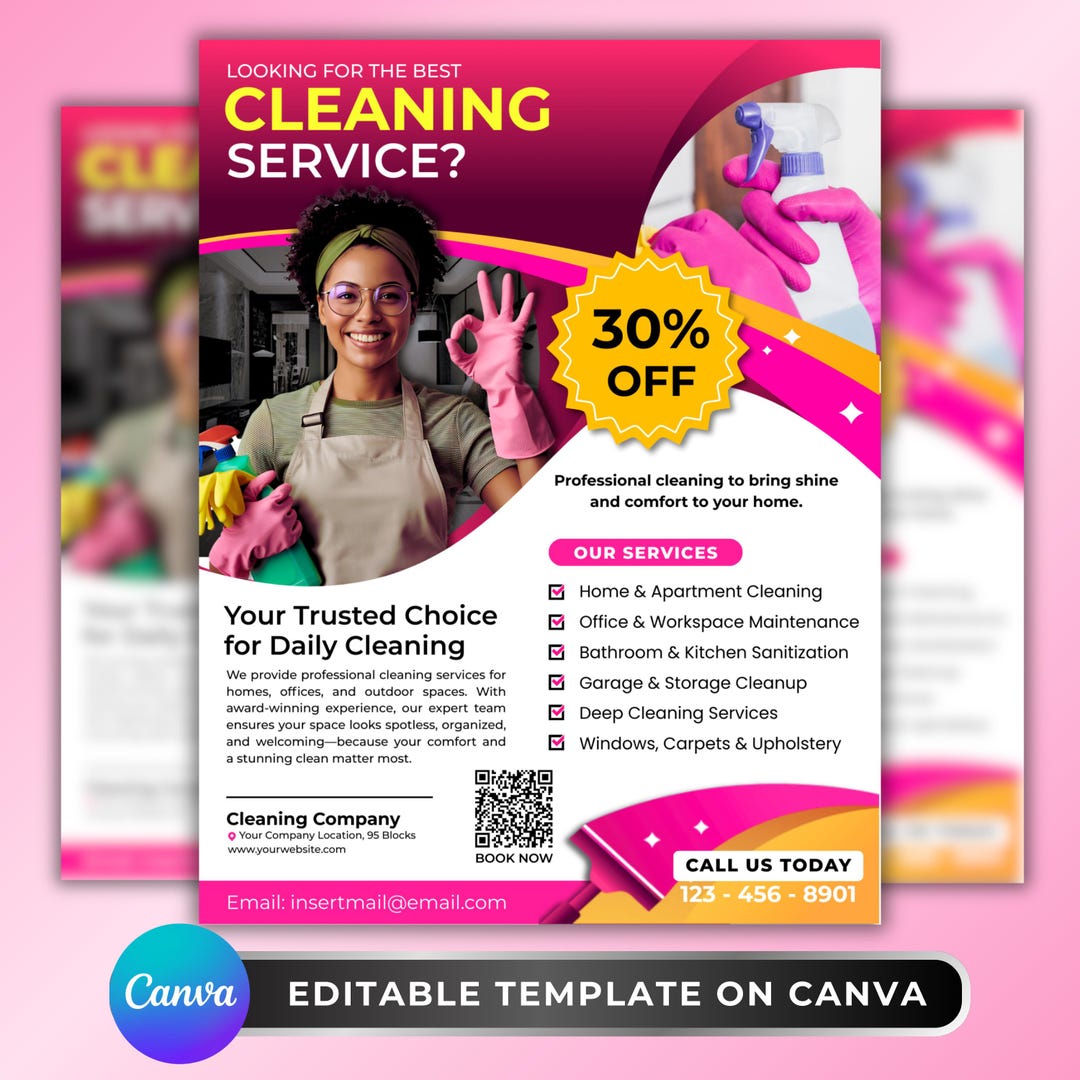 Cleaning Service Flyer, Cleaning Business Flyer, Editable Canva ...