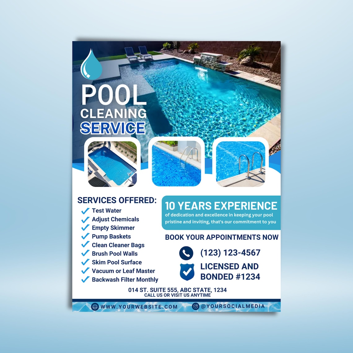 Pool Cleaning Service Flyer, DIY Flyer Template Design, Swimming Pool ...
