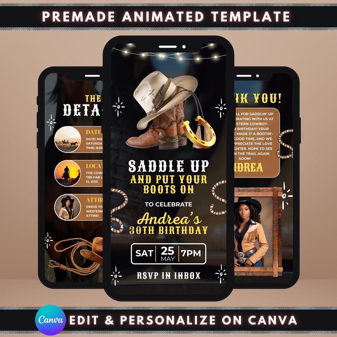 Animated Western Party Invitation, DIY Template Design, Wild West Video ...