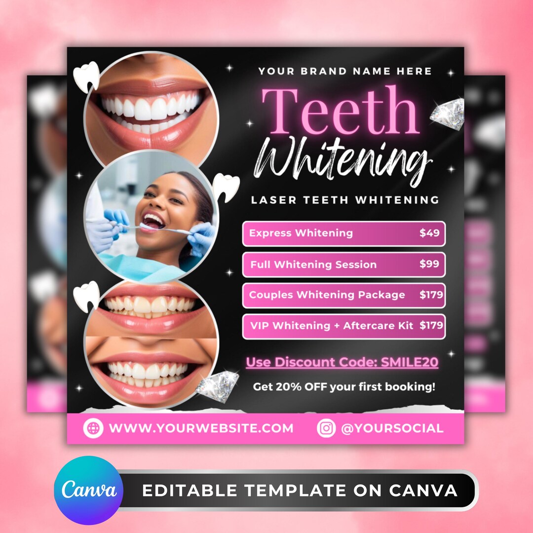 Teeth Whitening Flyer Template, Dental Spa Price List Canva, Beauty ...