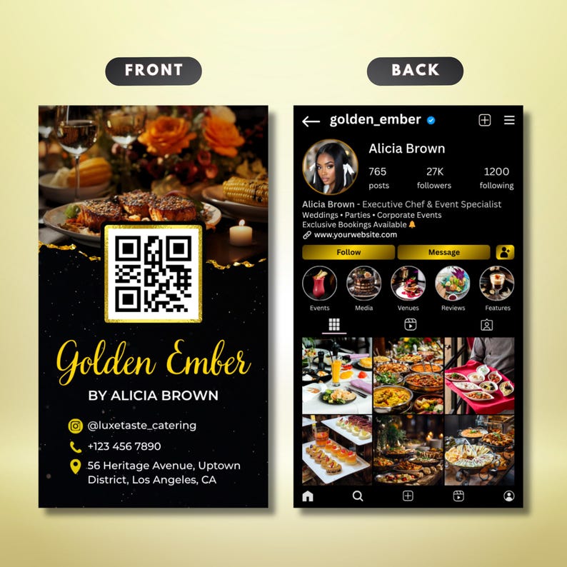 Catering Instagram Business Card: Private Chef QR Code Food Service ...