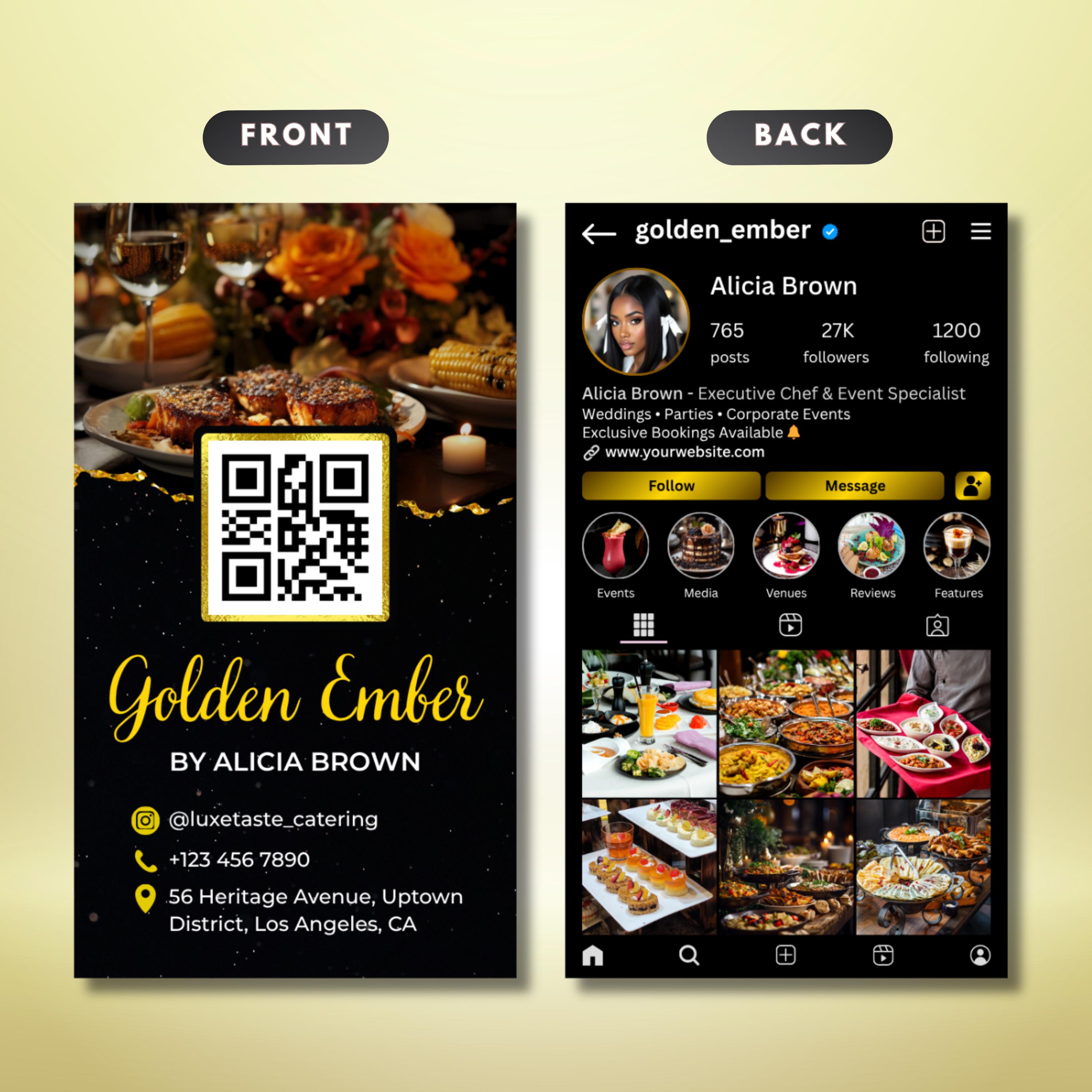 Catering Instagram Business Card: Private Chef QR Code Food Service ...