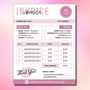 Sales Invoice Template, DIY Invoice Template Design, Beauty Business ...