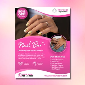 Nail Art Salon Flyer, DIY Flyer Template Design, Gel Acrylic Press on ...