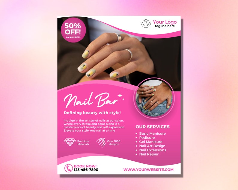 Nail Art Salon Flyer, DIY Flyer Template Design, Gel Acrylic Press on ...