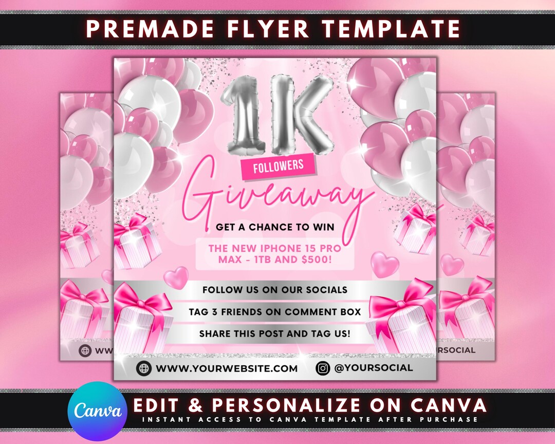 1K Giveaway Flyer, DIY Flyer Template Design, Milestone Contest Flyer ...