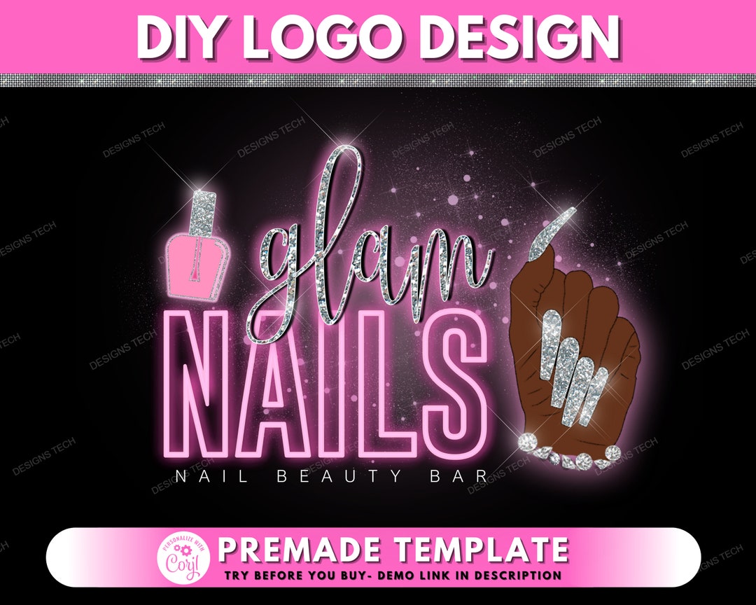 Nail Logo, DIY Logo Design Template, Nails Logo, Pink Neon Logo, Beauty ...