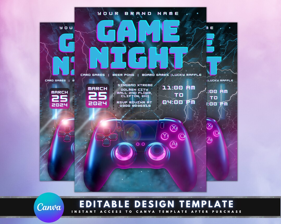 Game Night Party Flyer, DIY Flyer Template Design, Party Invite Flyer ...