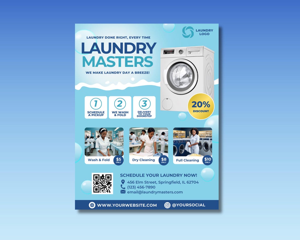 Laundry Services Flyer, DIY Flyer Template Design, Dry Cleaning Flyer ...