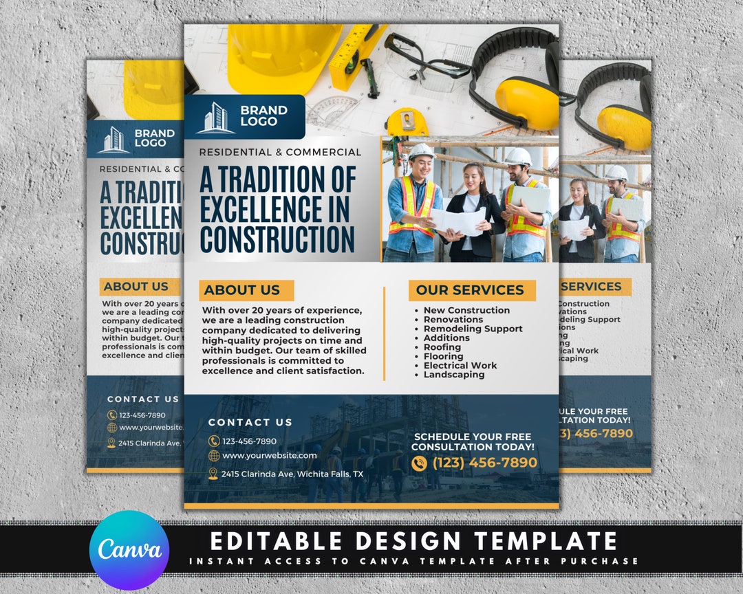 Construction Company Flyer, DIY Flyer Template Design, Building ...