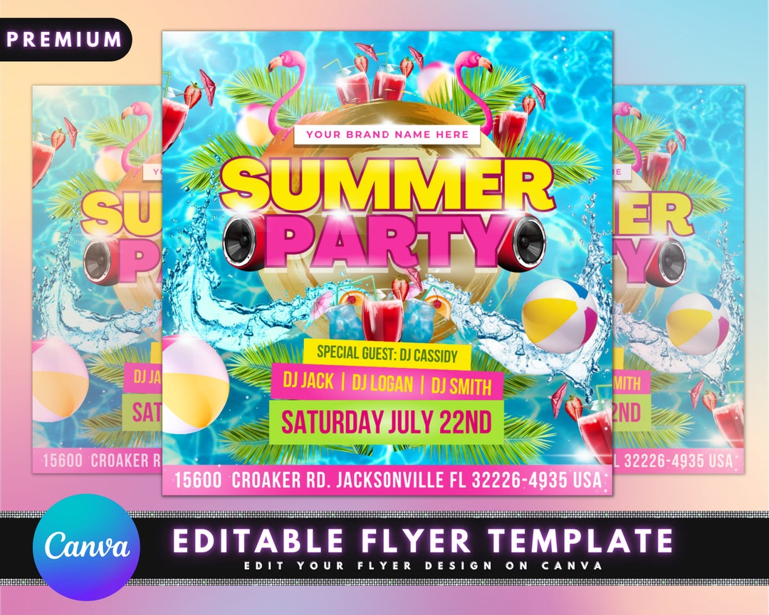Summer Party Flyer, DIY Flyer Template Design, Pool Party Invite Flyer ...