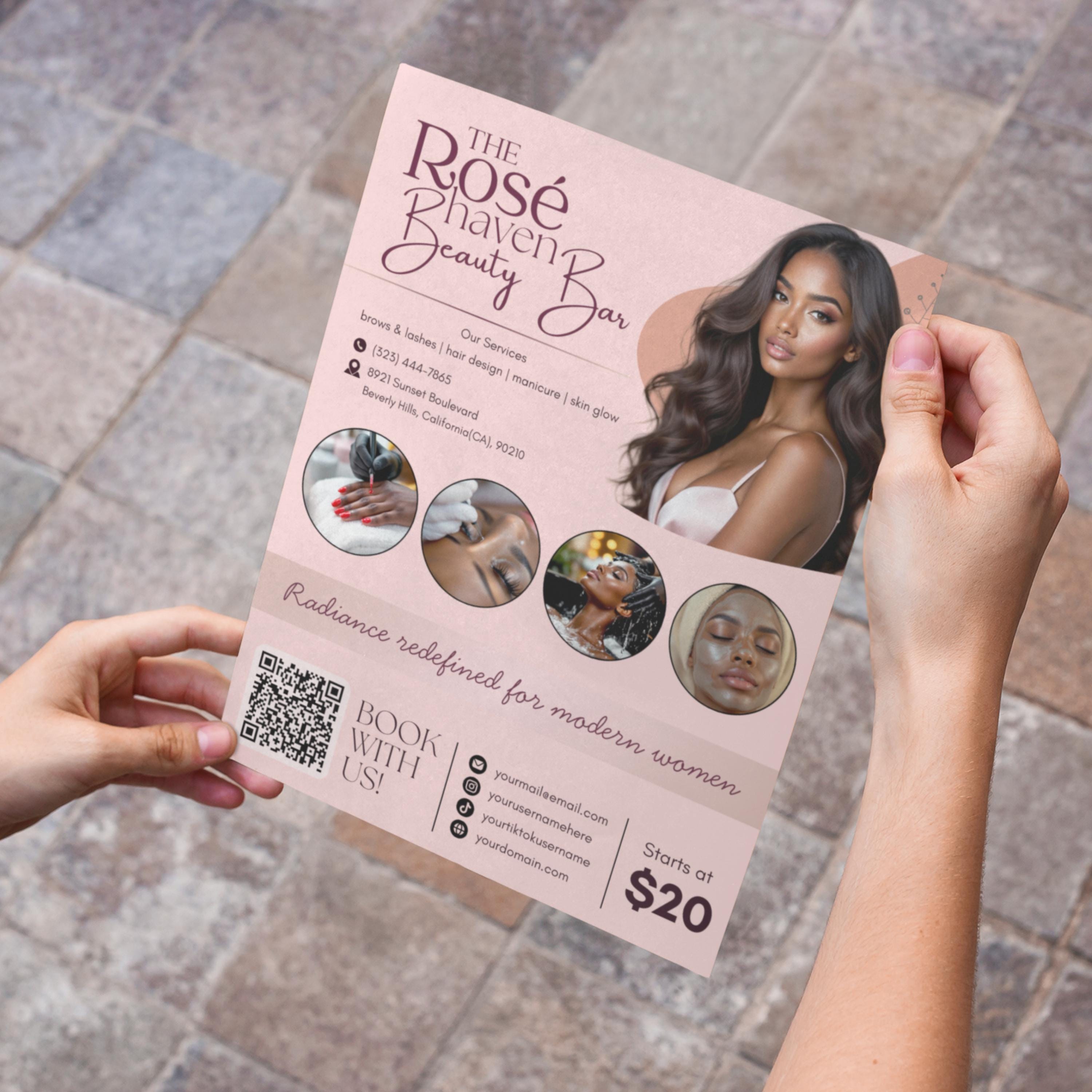 Beauty Salon Flyer, Editable Canva Template, 2 Page Modern Hairstylist ...