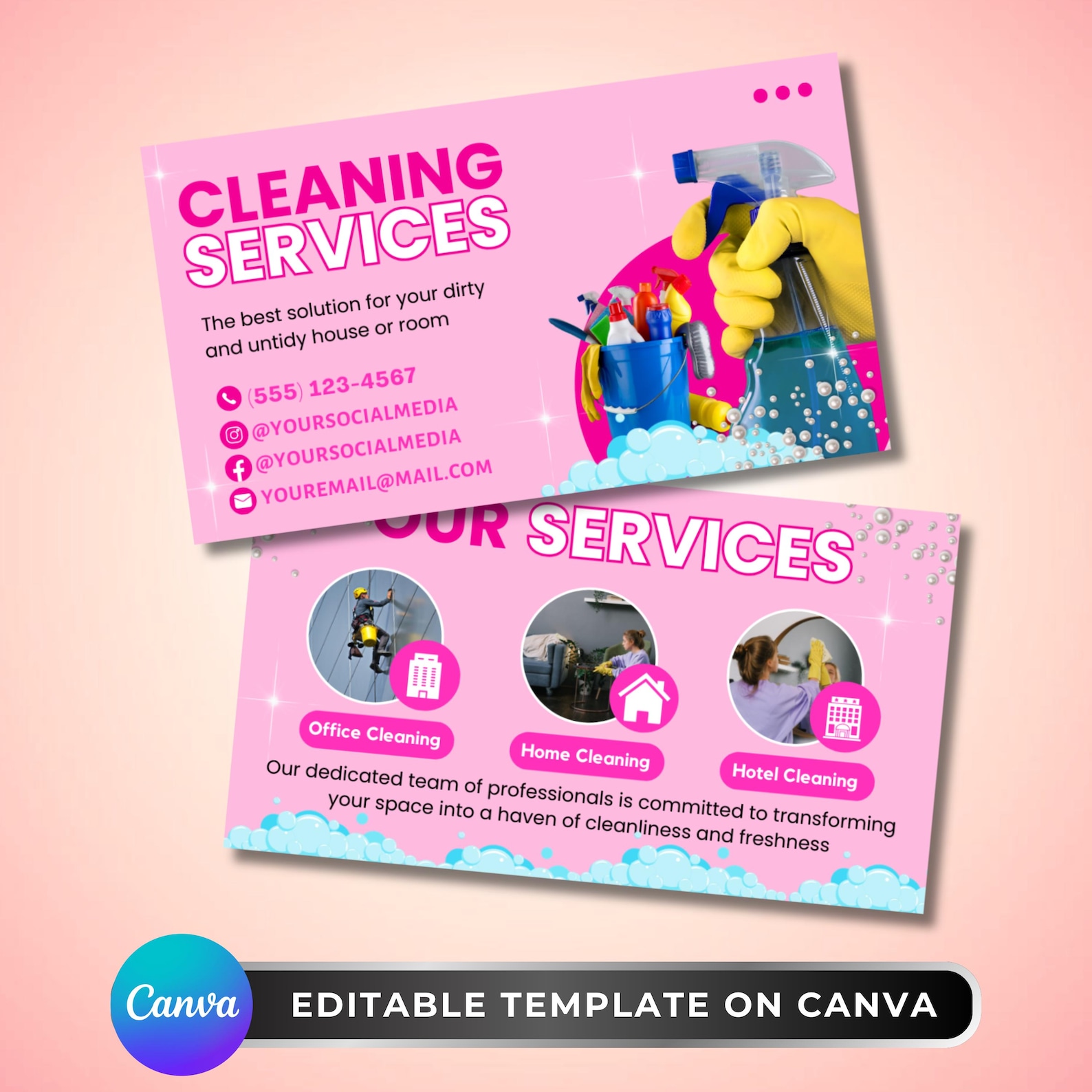 Cleaning Services Business Cards, DIY Canva Template Design ...
