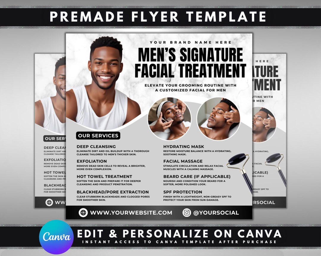 Men's Facial Flyer, DIY Flyer Template Design, Spa Services Flyer ...