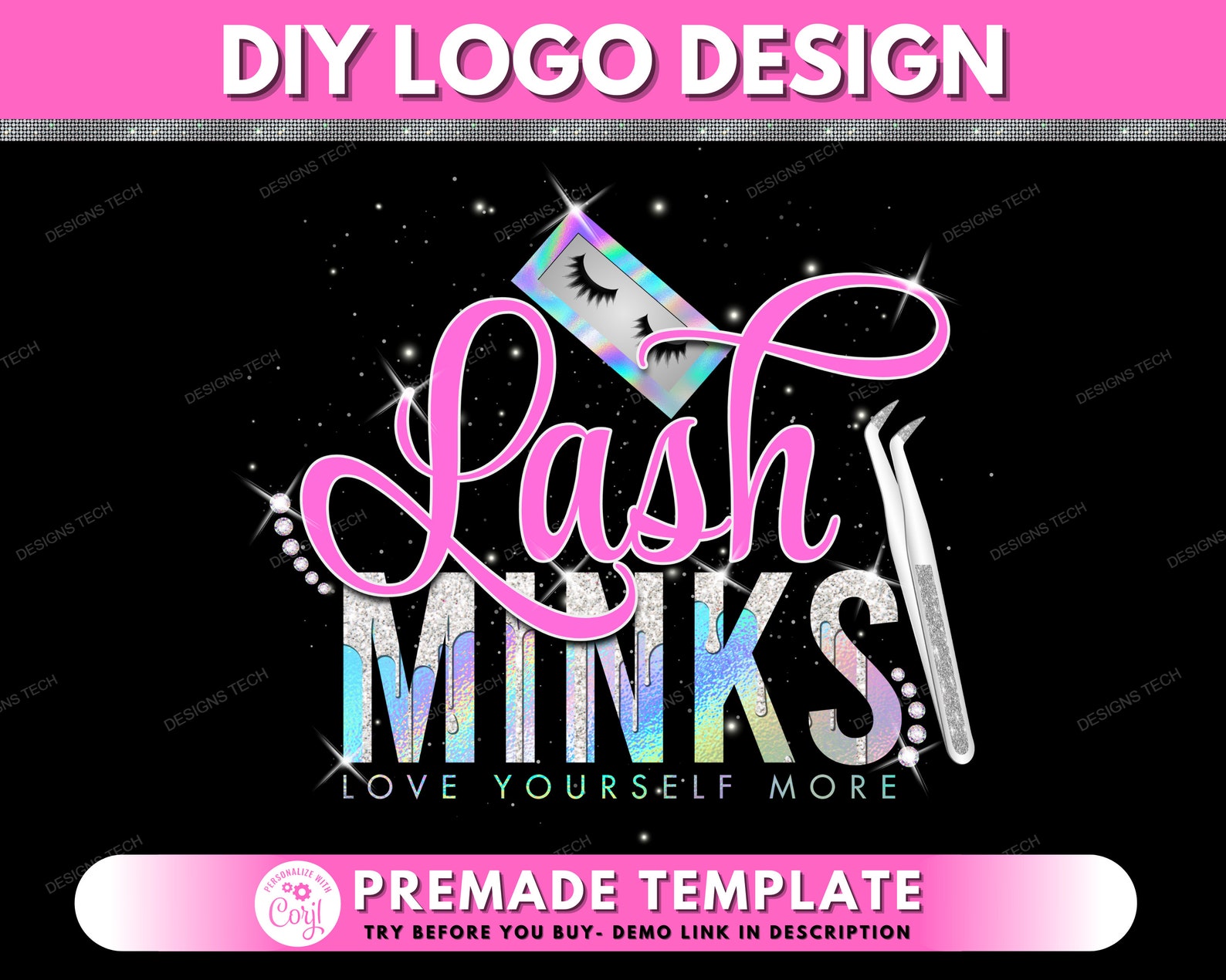 Lash Logo DIY Eyelash Logo Design Lashes Logo Makeup Artist | Etsy