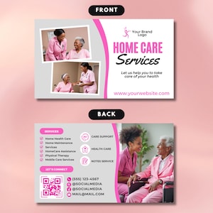 Home Care Services Business Cards, DIY Canva Template Design, Home ...