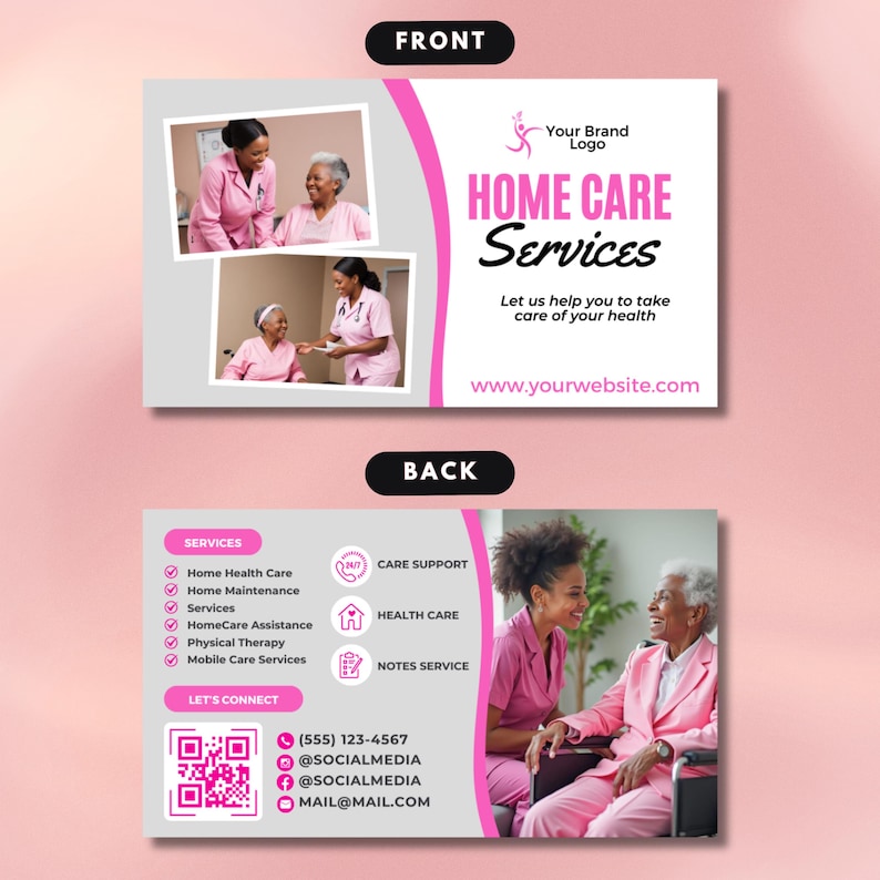 Home Care Services Business Cards, DIY Canva Template Design, Home ...