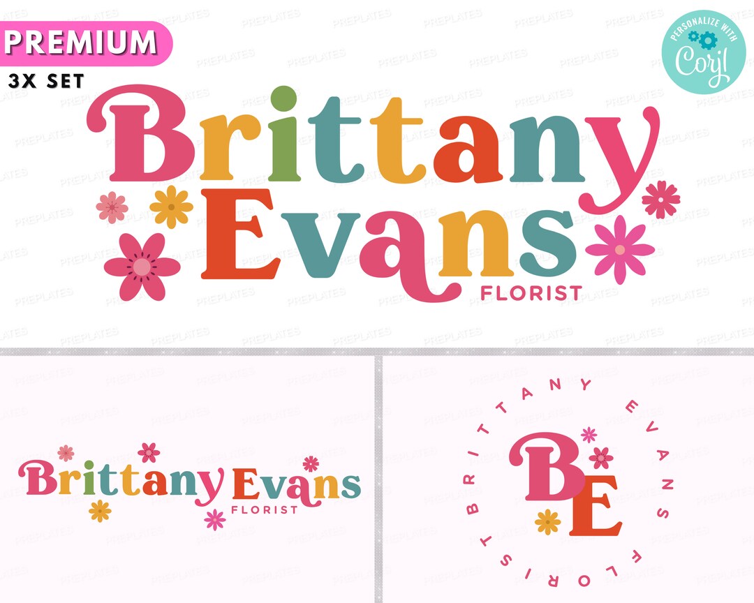 Retro Floral Business Logo, DIY Logo Design Template, Boho Logo ...
