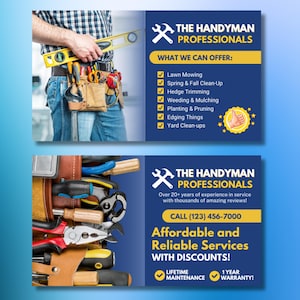 Handyman Business Cards, DIY Canva Business Card Template Design, Home ...