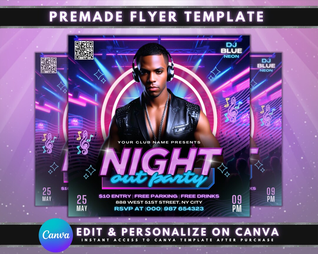 Night Out Party Flyer, DIY Flyer Template Design, Male Party Flyer, DJ ...