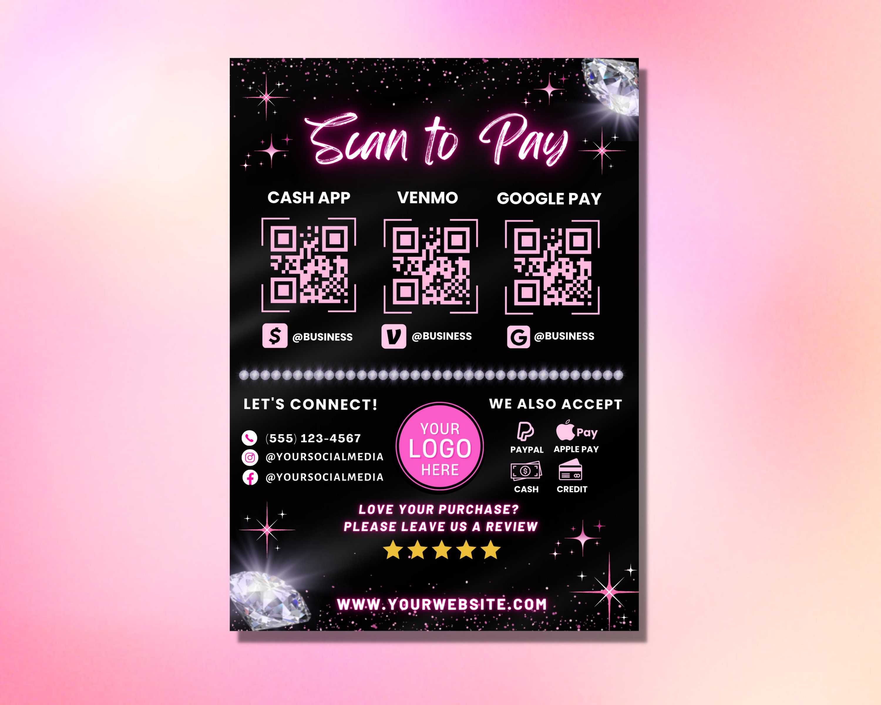 Mobile Payment Sign, DIY Canva Sign Template Design, QR Code Venmo Sign ...
