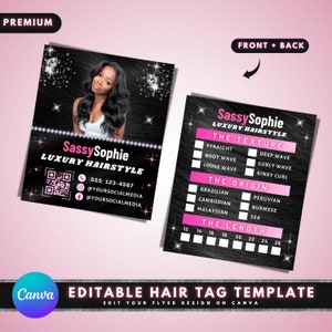 Hair Hang Tag, DIY Canva Business Card Template Design, Hair Branding ...