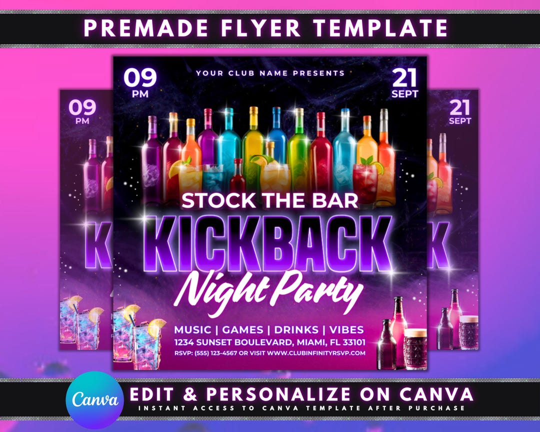 Kickback Party Flyer, DIY Flyer Template Design, Kickback Club Flyer ...