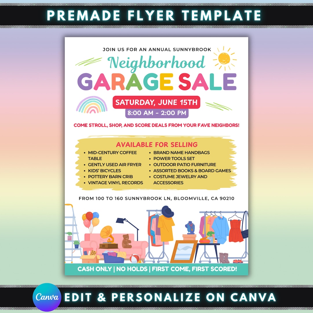 Neighborhood Garage Sale Flyer, DIY Flyer Template Design, Garage Sale ...