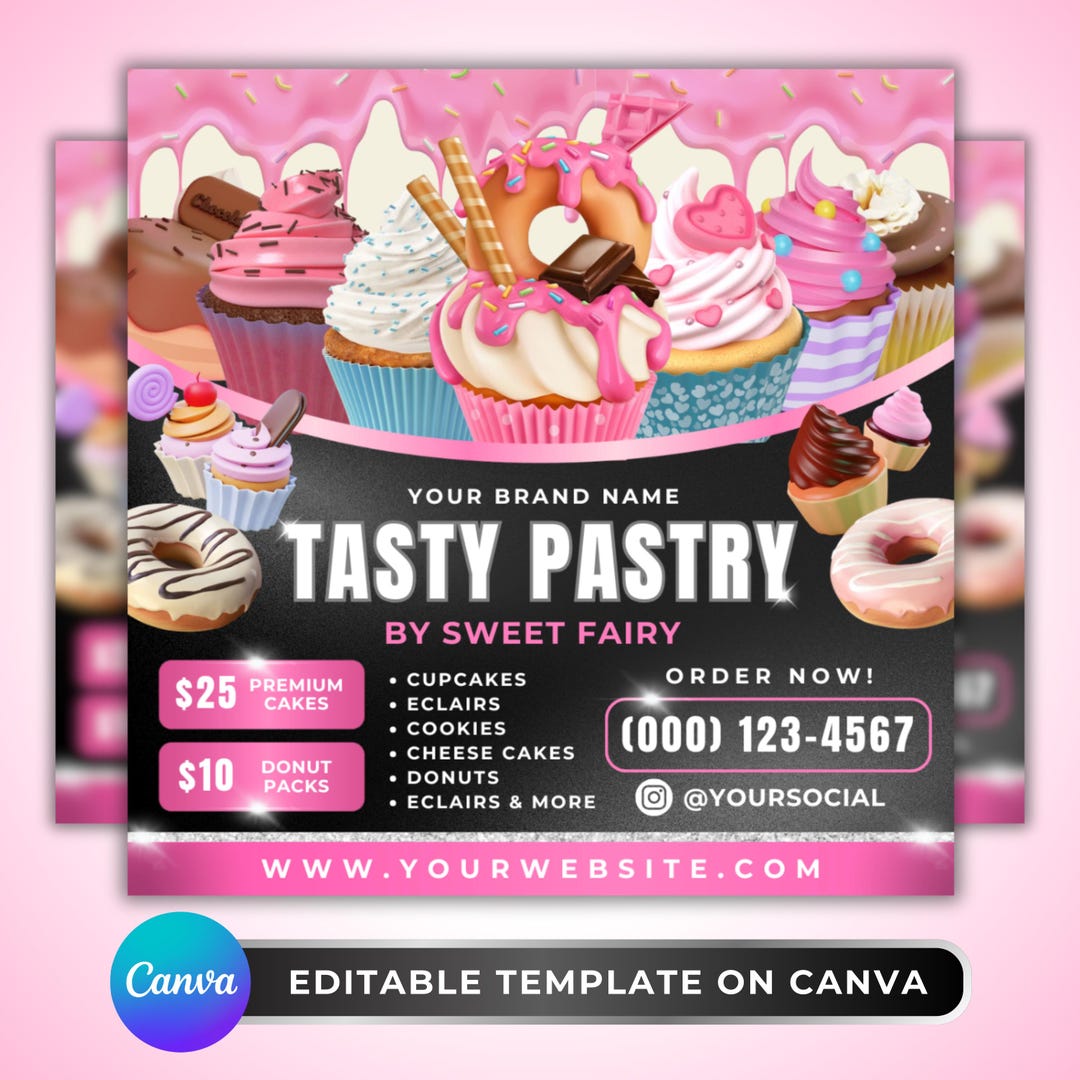 Bakery Flyer Template: Pastry Shop Dessert Promotion, Cupcake Donut ...