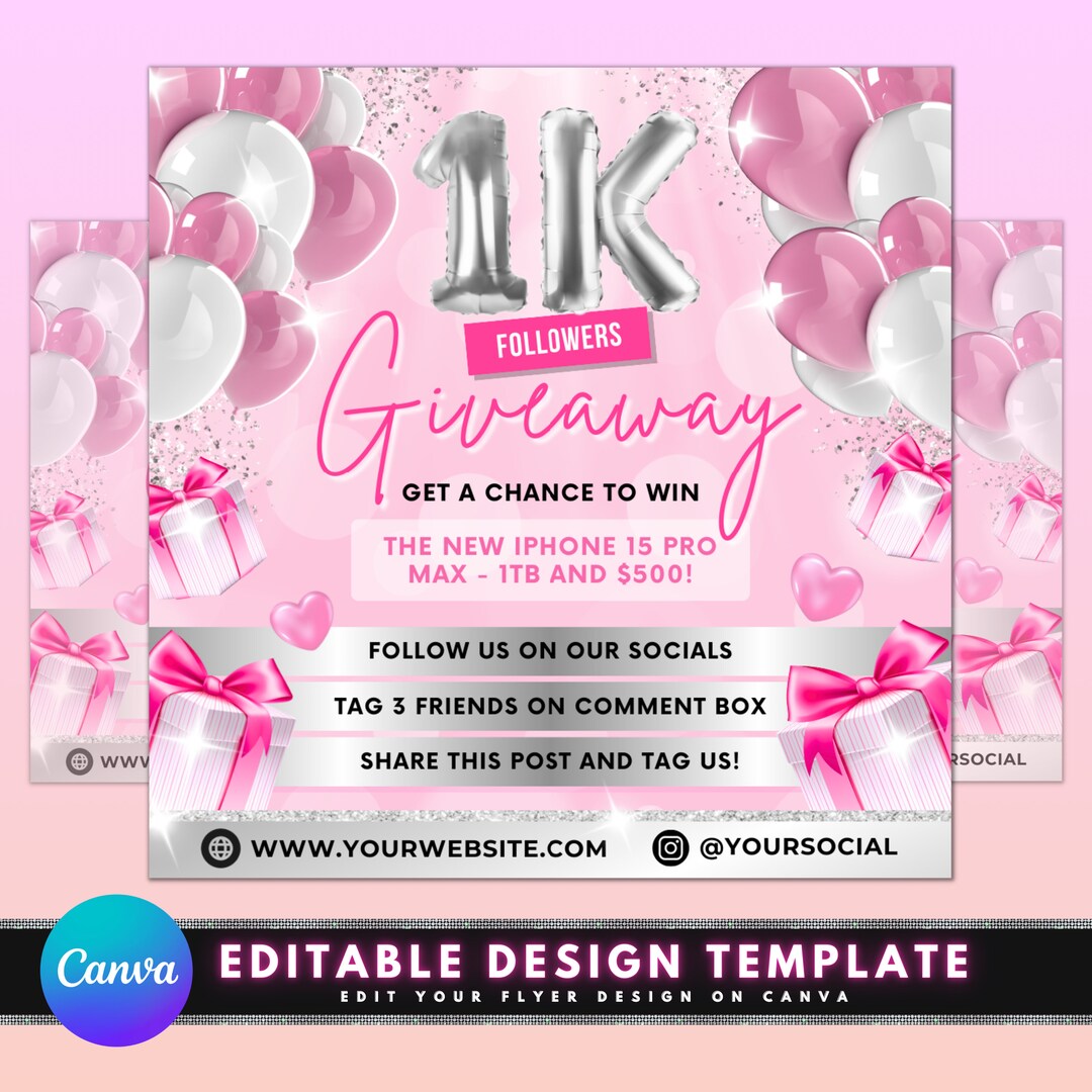 1K Giveaway Flyer, DIY Flyer Template Design, Milestone Contest Flyer ...
