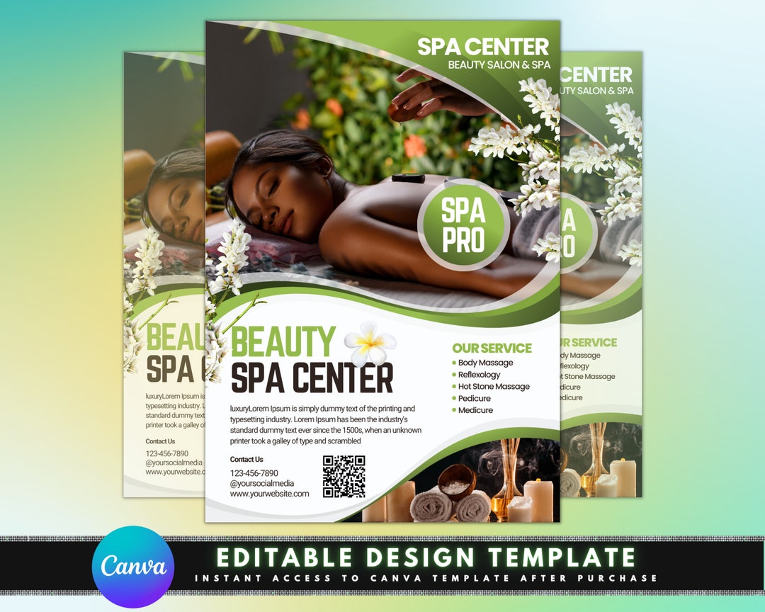 Spa Center Flyer, DIY Flyer Template Design, Body Treatment Flyer ...