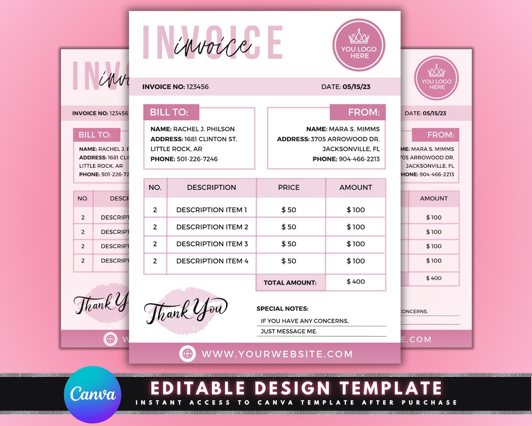 Sales Invoice Template, DIY Invoice Template Design, Beauty Business ...