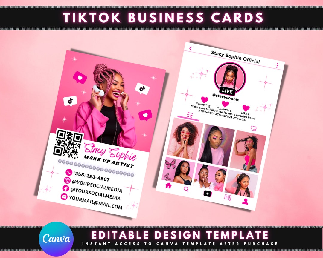 Tiktok QR Code Business Cards, DIY Canva Digital Business Card Template ...