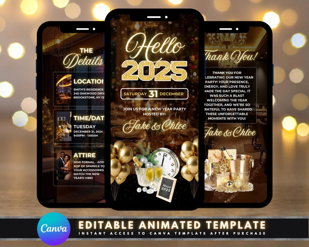 Animated New Year's Party Invitation, DIY Template Design, New Year ...