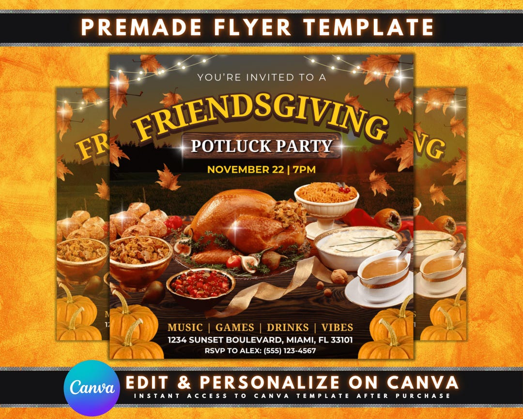 Friendsgiving Party Flyer, DIY Flyer Template Design, Thanksgiving ...