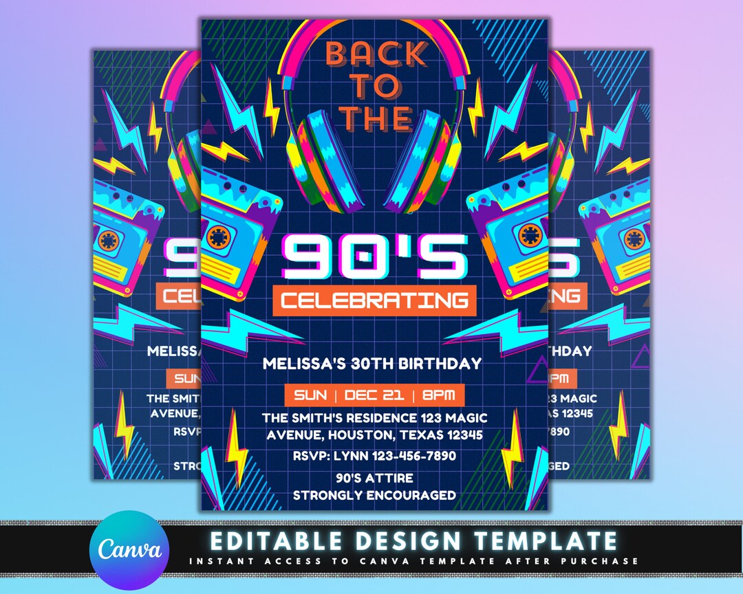 90's Birthday Party Flyer, DIY Flyer Template Design, Retro Birthday ...