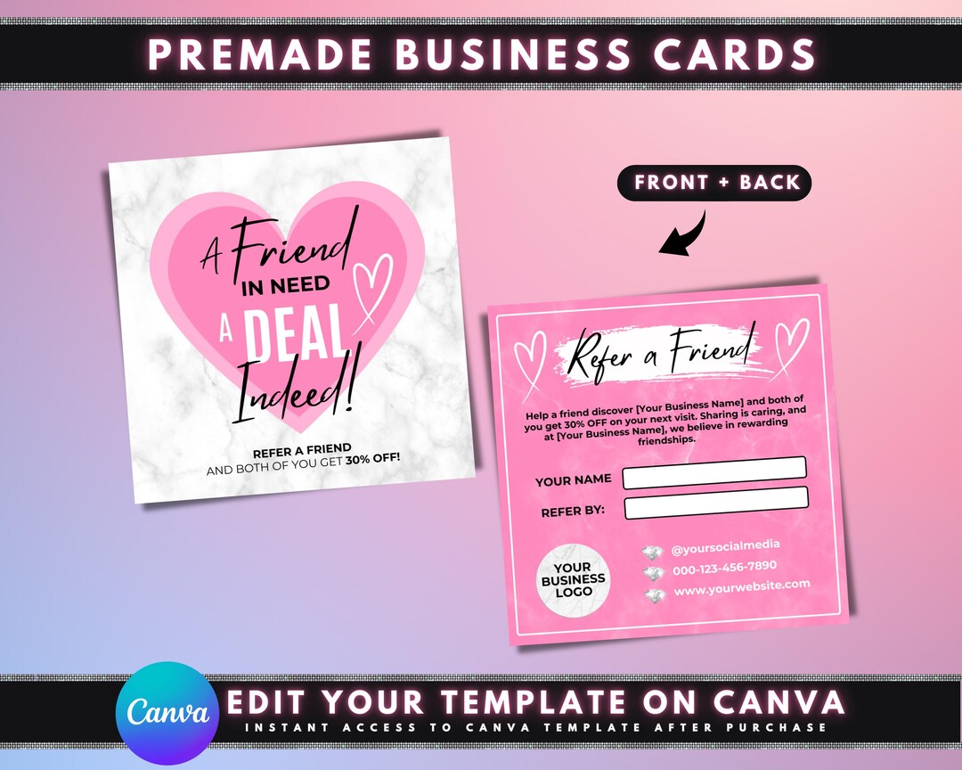 Referral Business Card, DIY Canva Card Template Design, Refer A Friend ...
