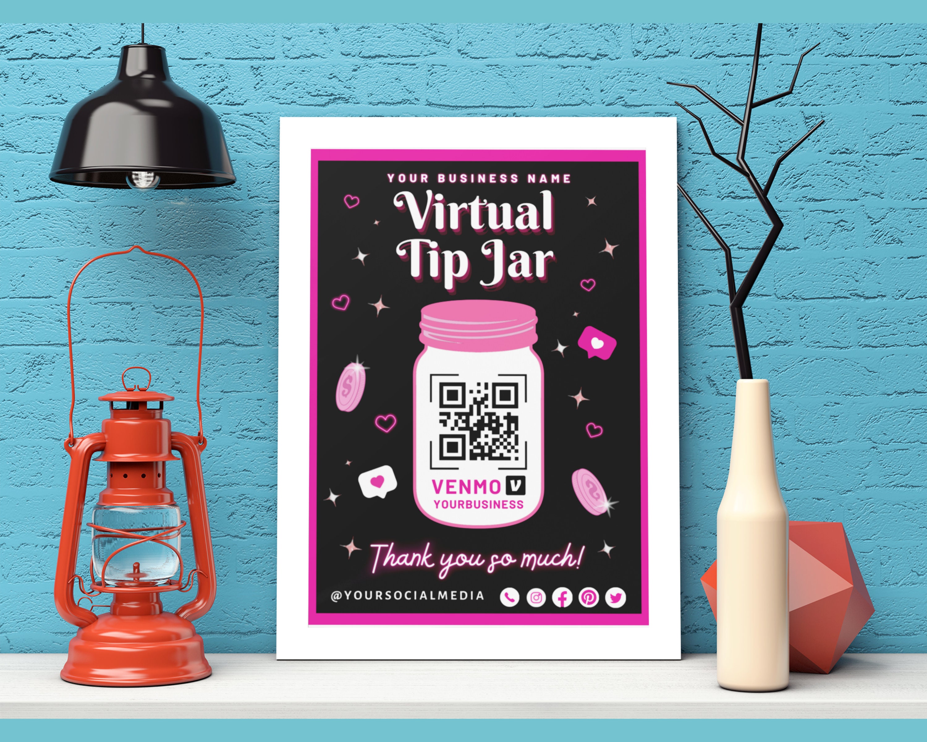 Virtual Tip Jar, DIY Flyer Template Design, QR Code Tip Jar, Cashless ...