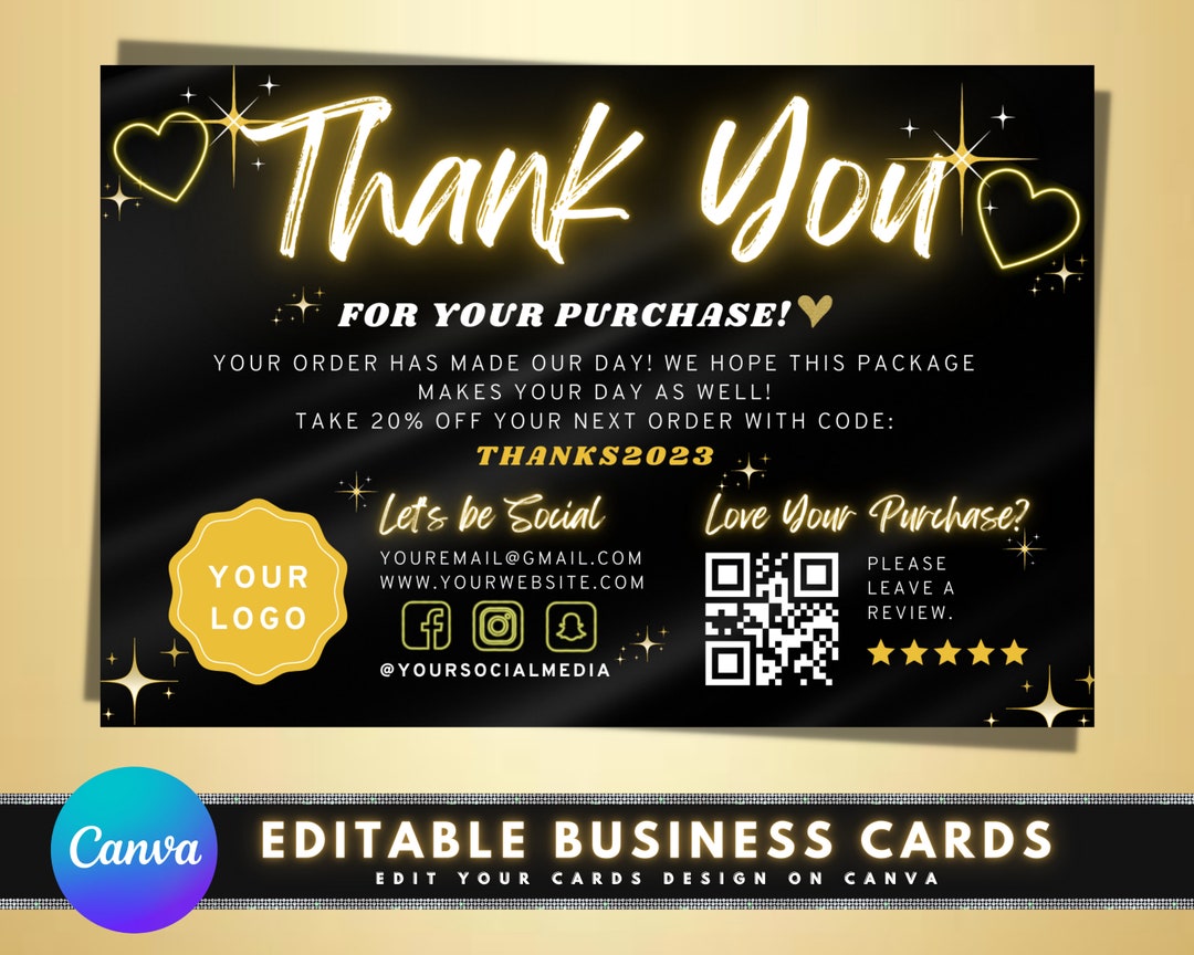 Thank You Card, DIY Marketing Cards Template Design, Small Business ...