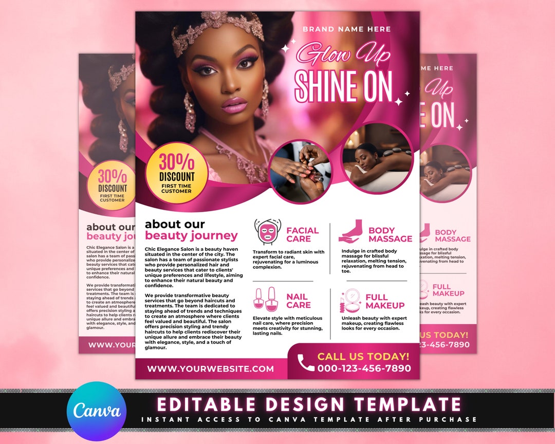 Beauty Salon Flyer, DIY Flyer Template Design, Facial Treatment Flyer ...