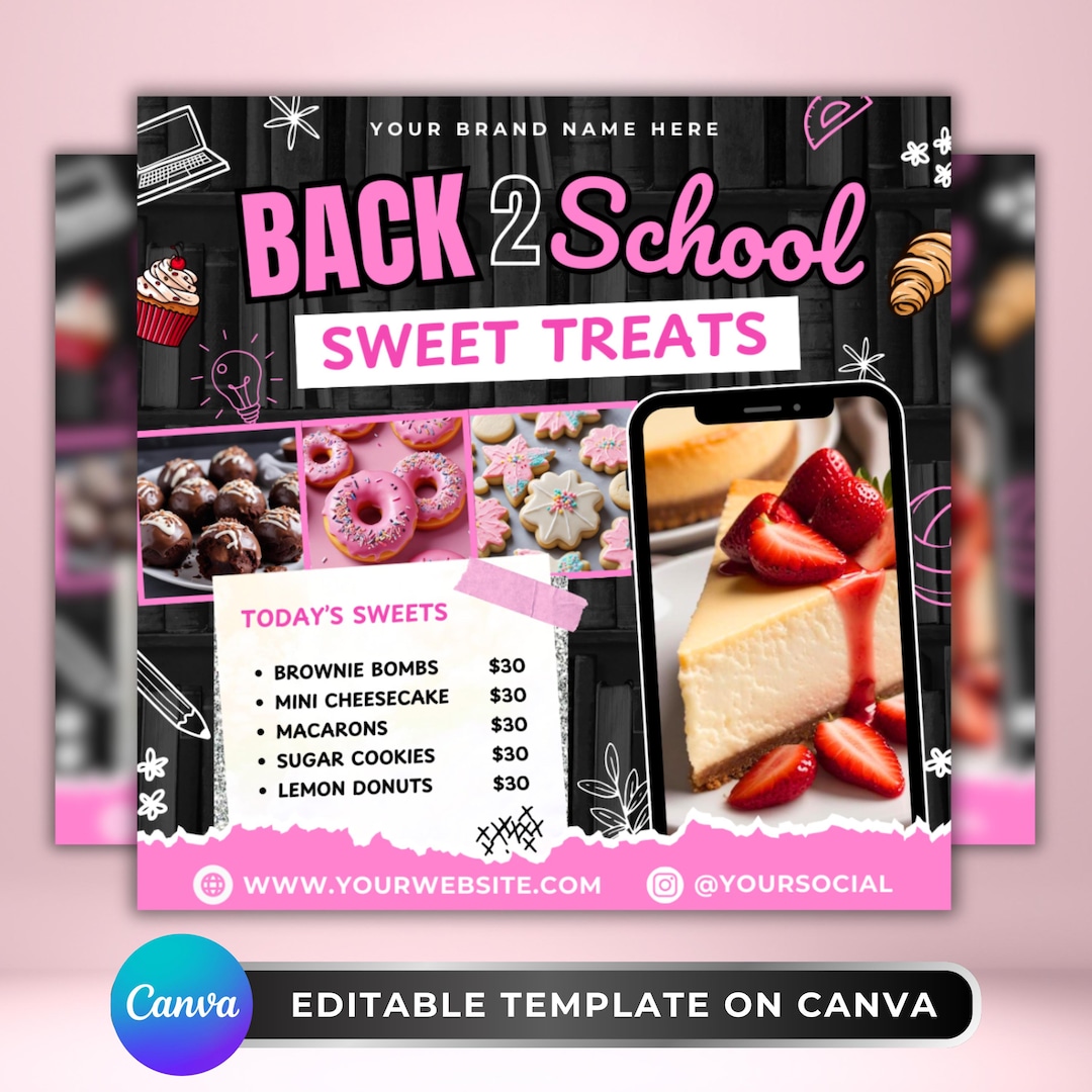 Back to School Bake Sale Flyer, DIY Flyer Template Design, Sweet Treats ...