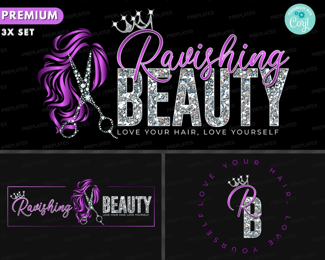Hair Salon Logo, DIY Logo Design Template, Hair Extension Logo, Purple ...