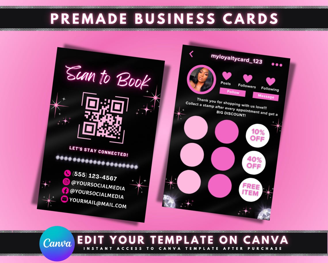 Loyalty Business Card, DIY Canva Business Card Template Design, IG ...