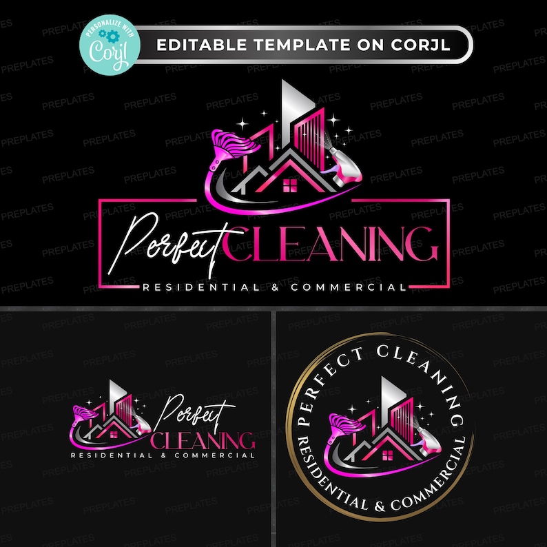 Cleaning Service Logo Set, 3x Modern Sparkle Logo Design, Residential ...