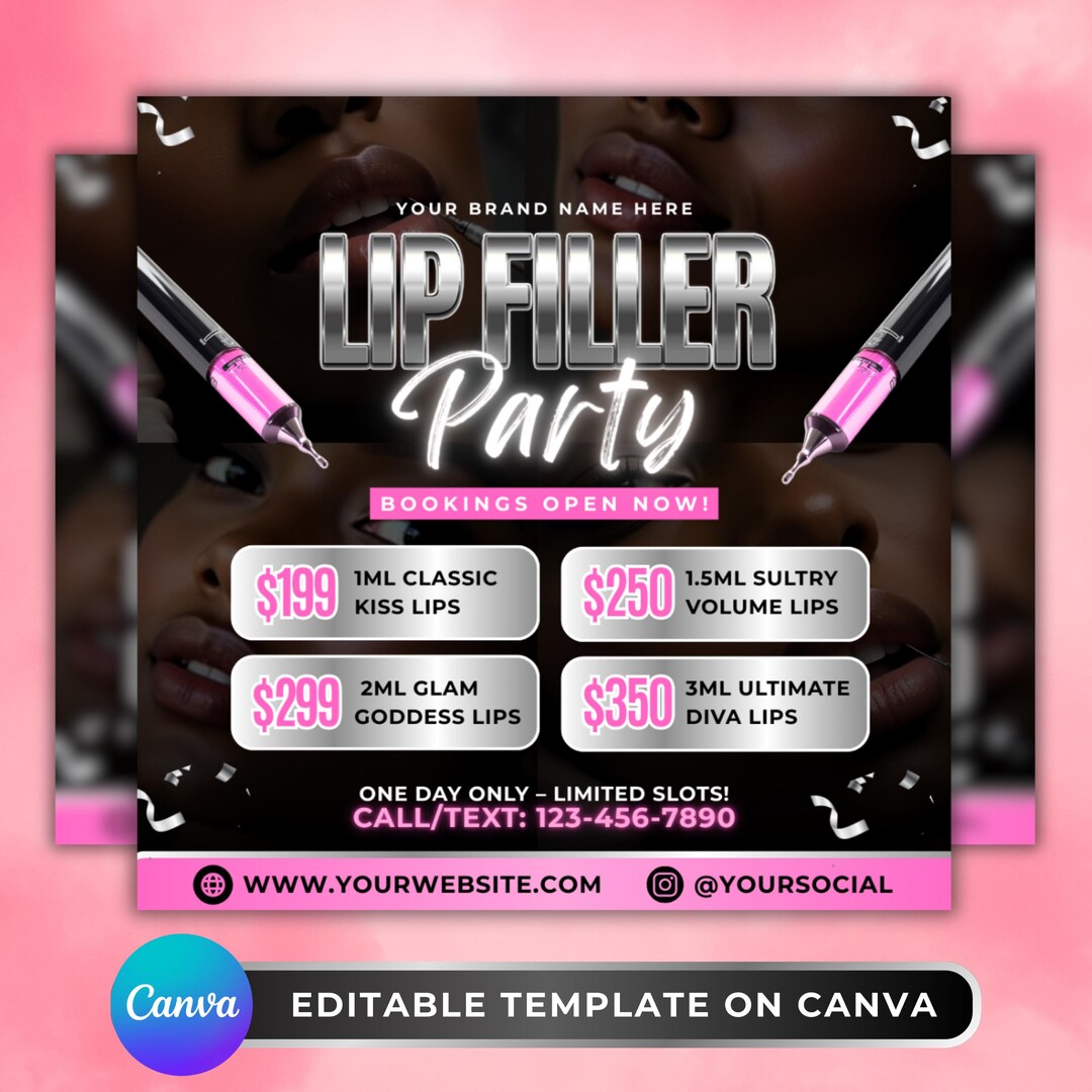 Lip Filler Flyer Template, Editable Beauty Business Flyer, Canva Botox ...
