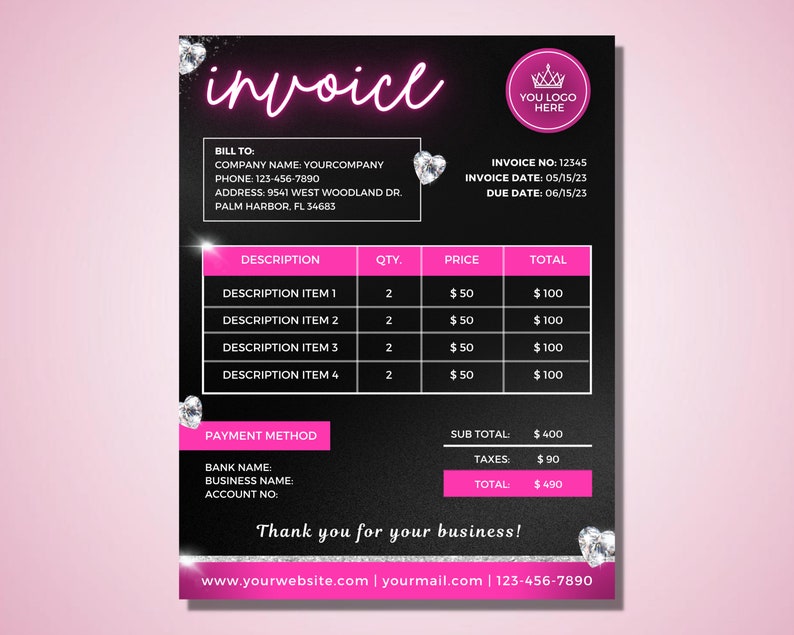 Beauty Business Invoice DIY Invoice Template Design Sales - Etsy